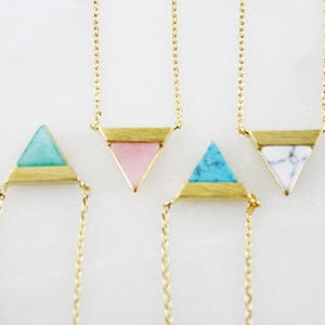 Gold Framed Pink Marble Triangle Pendant Necklace Bridesmaid Gift ...