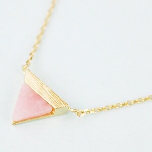 Gold Framed Pink Marble Triangle Pendant Necklace Bridesmaid Gift ...