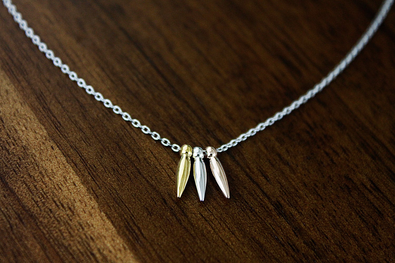 Gold and Silver and Rose Gold 3 Pendant Necklace . Dainty and | Etsy