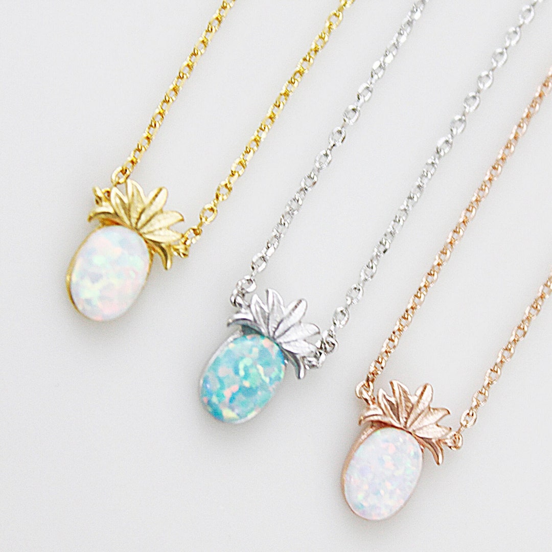Opal Pineapple Necklace – Dainty Tropical Pendant in Gold, Silver or ...