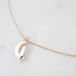 Tiny Cat and Moon Necklace Moon Necklace Cat on the Moon Necklace ...
