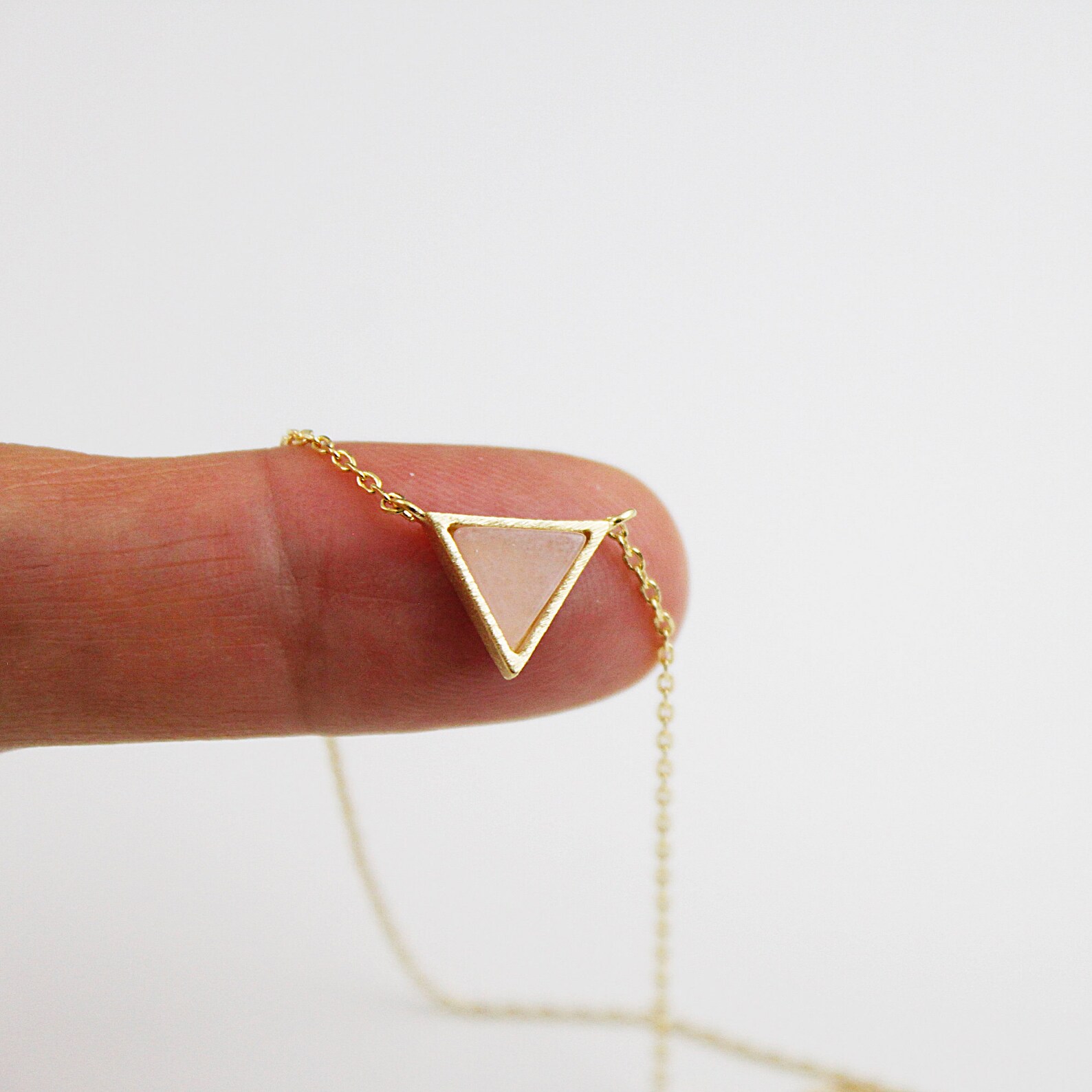 Gold Framed Pink Marble Triangle Pendant Necklace Bridesmaid Gift ...