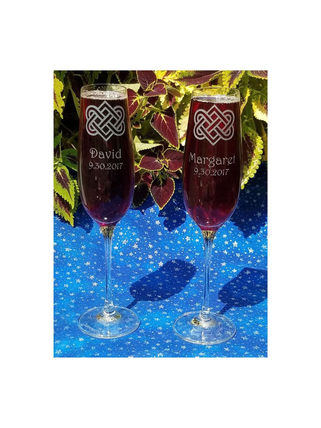 Wedding Flutes Set of 2, Crystal Flutes, Titanium Crystal, Celtic Heart ...