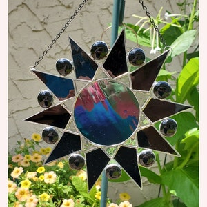 Starburst Stained Glass Suncatcher in Black Glass and Black Gems, REAL ...