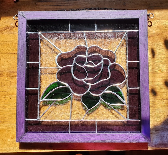 Purple Rose Stained Glass Panel in Custom Purple Frame Rose - Etsy