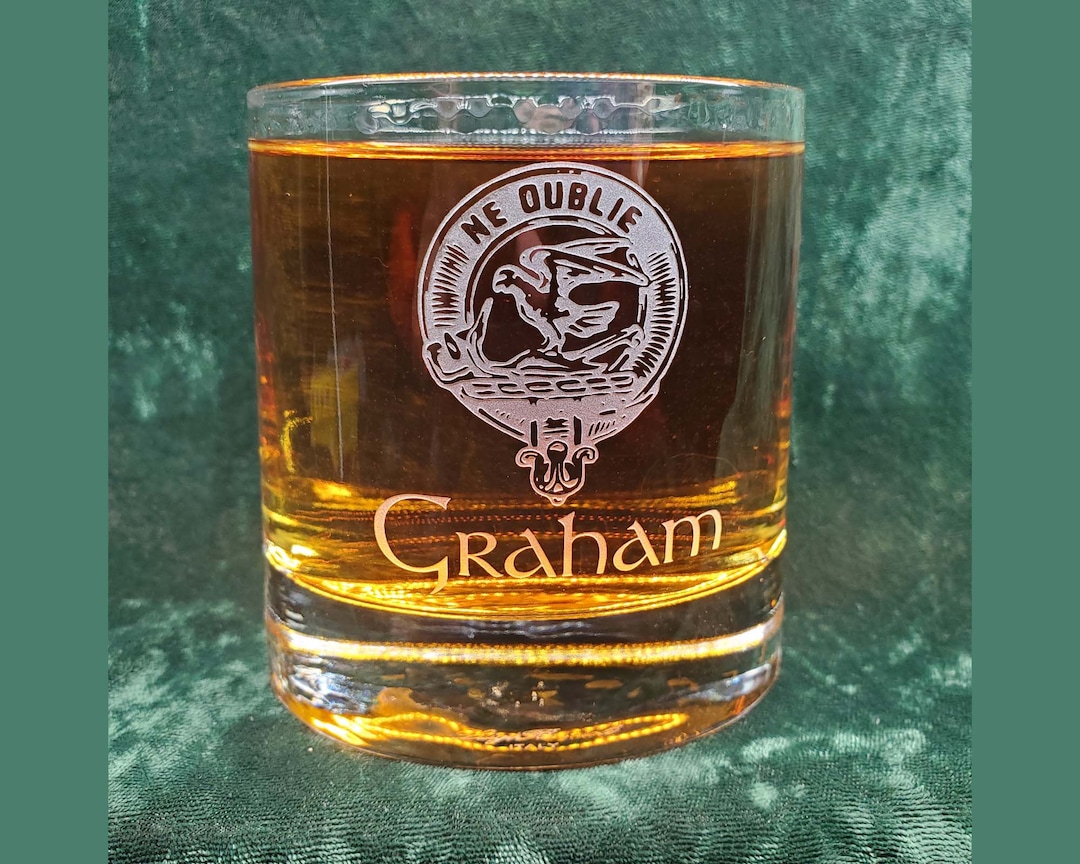 Personalized Graham Scottish Clan Crest Whiskey Glass: Sandblasted ...