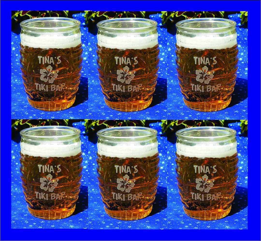 Tiki Beer Glass, Set of 6, Custom Engraved Beer Glass, Tiki Glass ...
