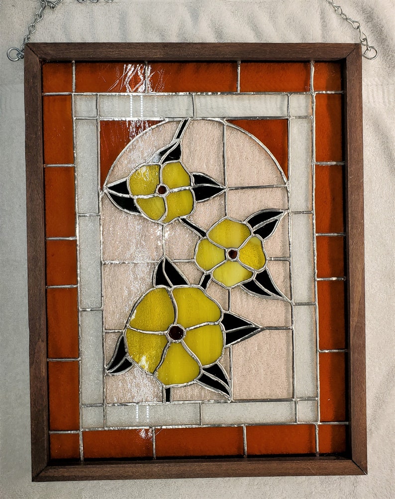 Yellow Flower Stained Glass Panel for a Window or Wall With - Etsy