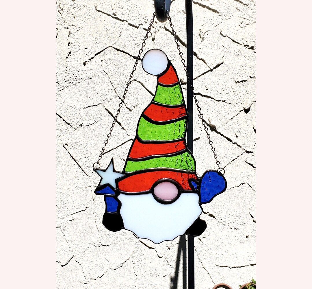 Christmas Gnome Suncatcher, Hello Gnome, Waving Gnome, Chrismas Gnome ...