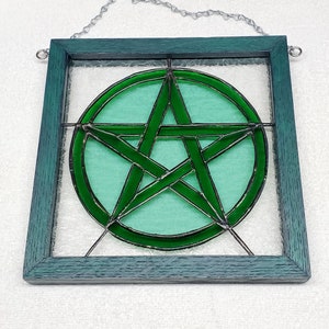 Pentacle in Green Stained Glass With Custom Green Wood Frame, Green ...