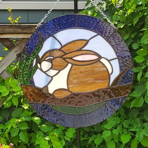 Stained Glass Bunny, Stained Glass Rabbit, Bunny Suncatcher, Circular ...