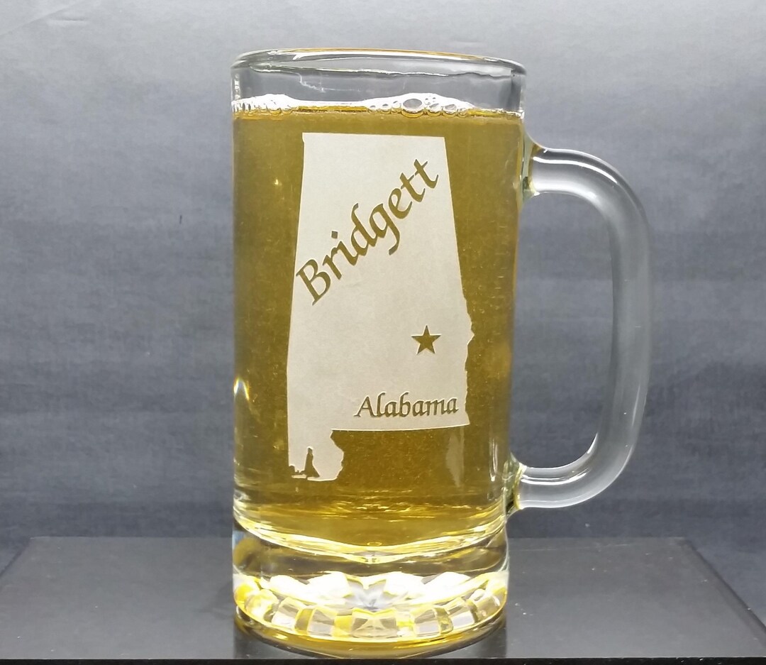 Alabama Beer Mug With City and Name, Personalized Engraved Alabama ...