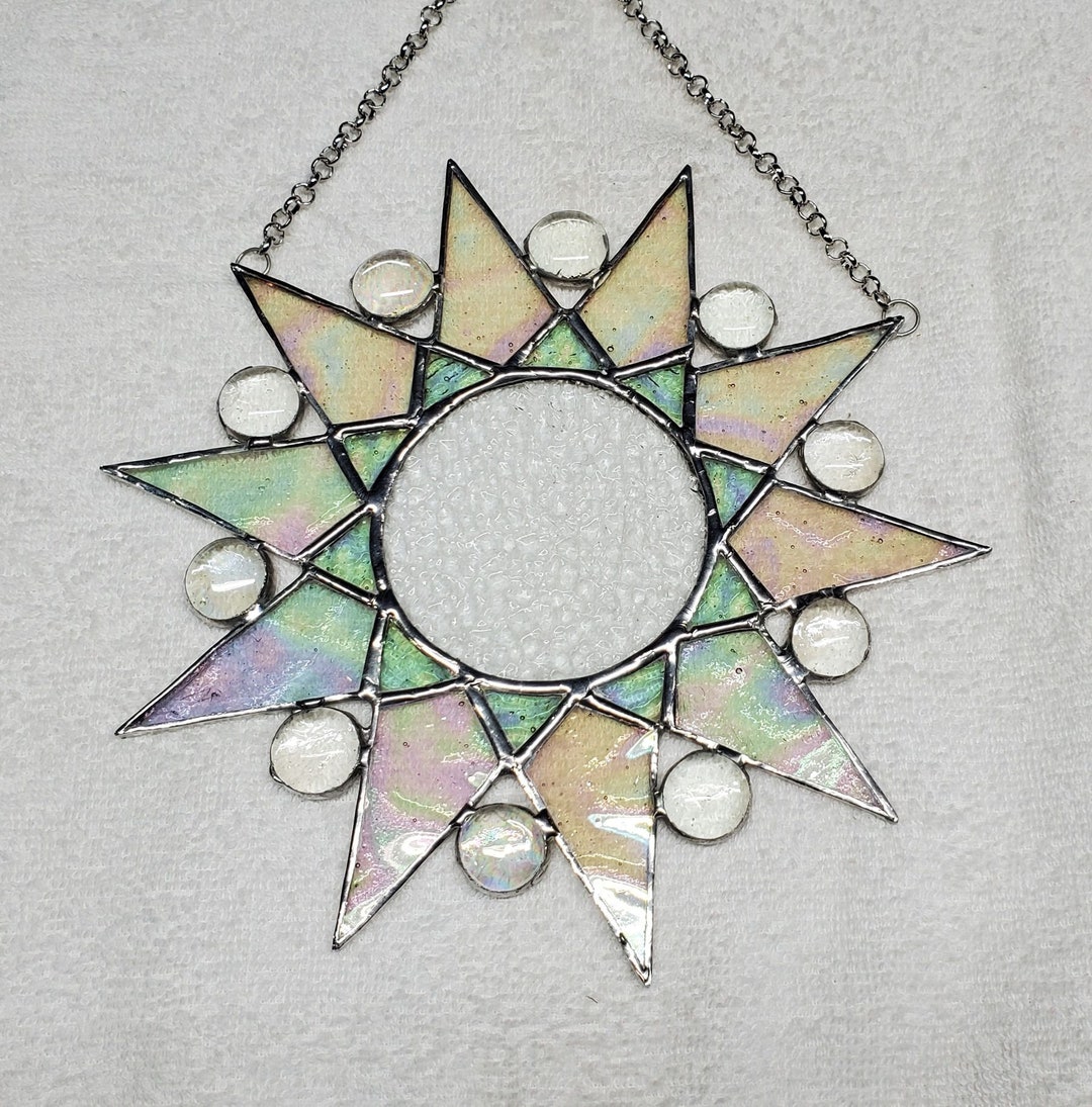 Starburst Stained Glass Suncatcher in Clear Iridescent Glass, REAL ...