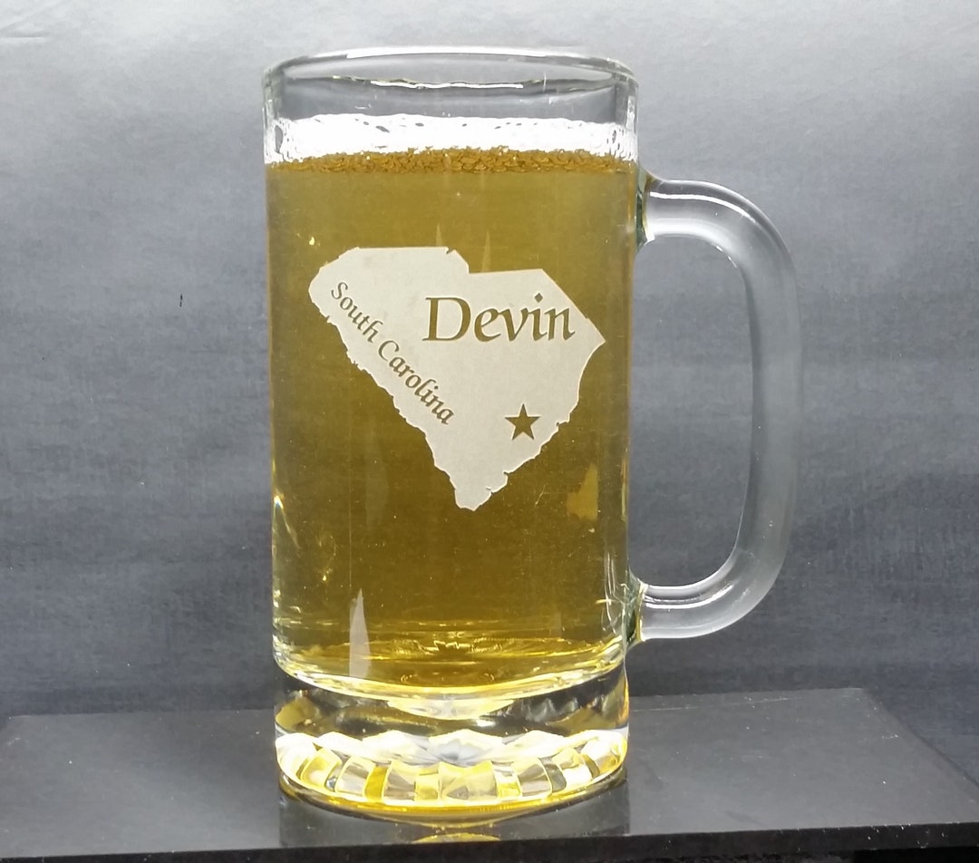 South Carolina Beer Mug With City and Name, Personalized Engraved South ...