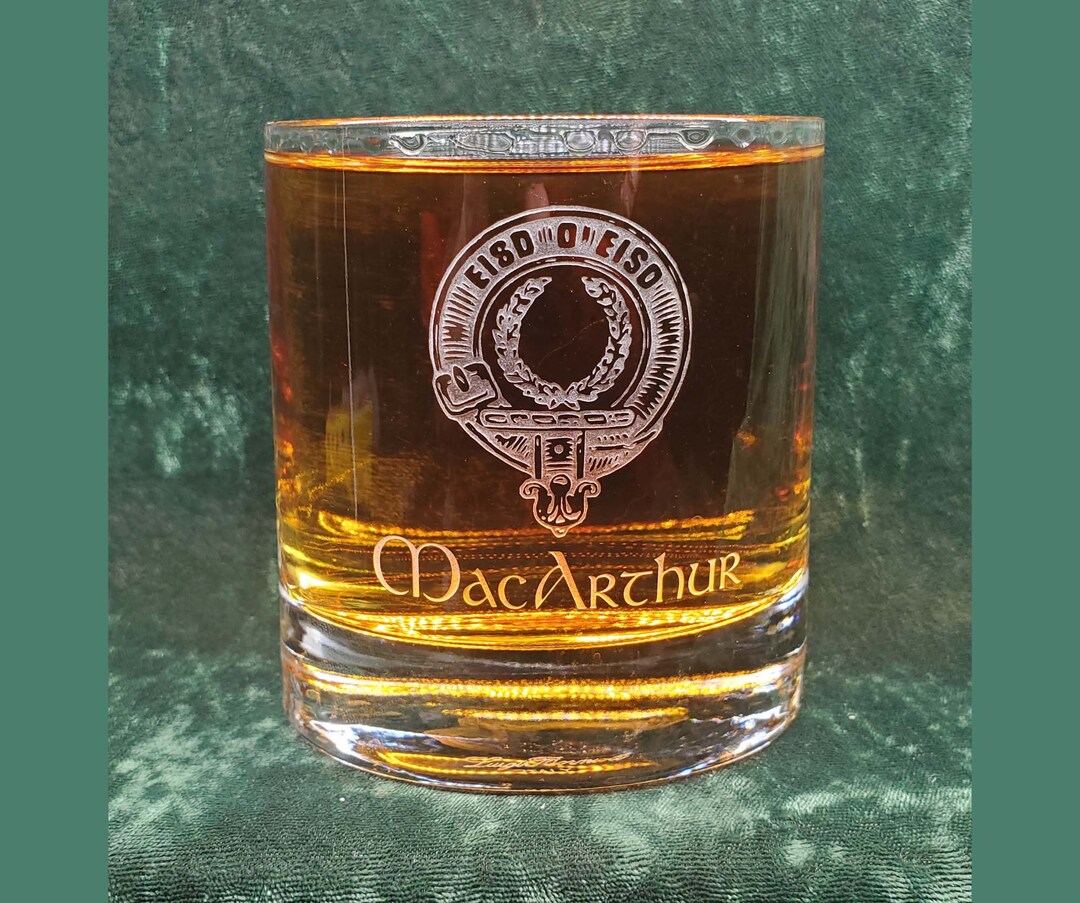Personalized Macarthur Scottish Clan Crest Crystal Whiskey Glass, Can ...