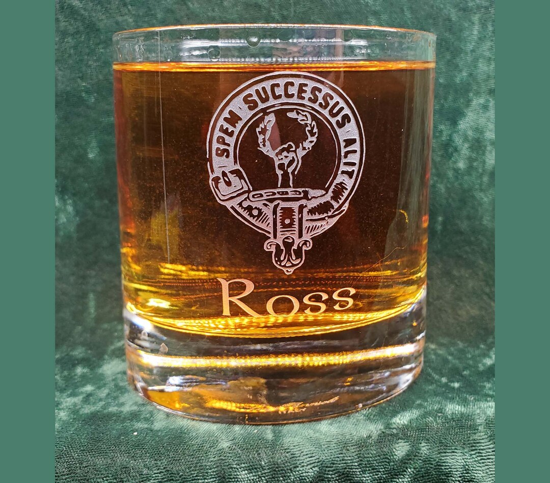 Personalized Ross Scottish Clan Crest Crystal Whiskey Glass, Can Be ...