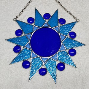 Starburst Stained Glass Suncatcher in Blue, REAL Stained Glass Handmade ...