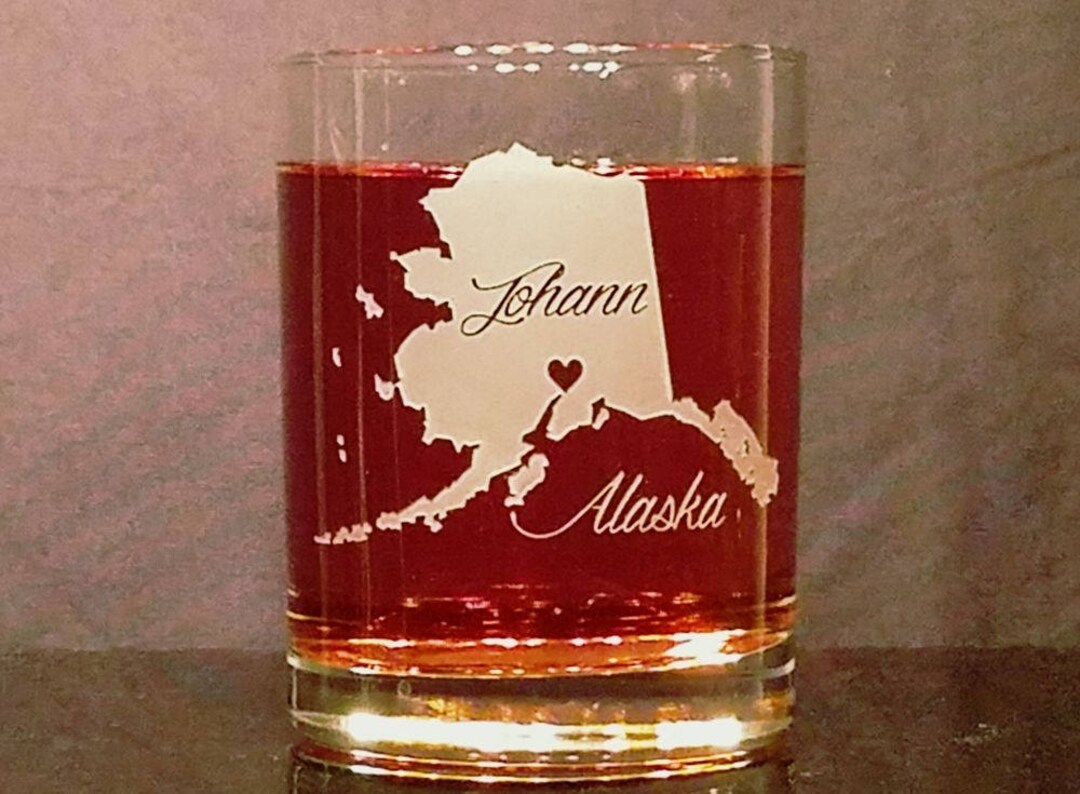 Alaska Whiskey Glass With City and Name, Personalized Engraved Alaska ...