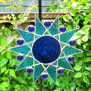 Starburst Stained Glass Suncatcher in Blue, REAL Stained Glass Handmade ...