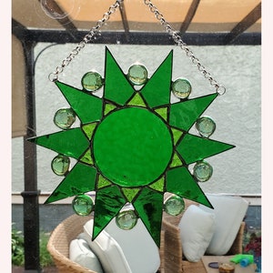 Starburst Stained Glass Suncatcher in Green, REAL Stained Glass ...