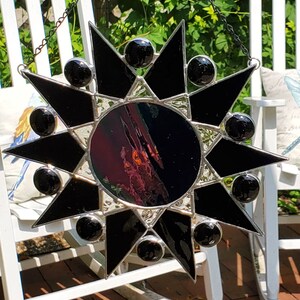 Starburst Stained Glass Suncatcher in Black Glass and Black Gems, REAL ...
