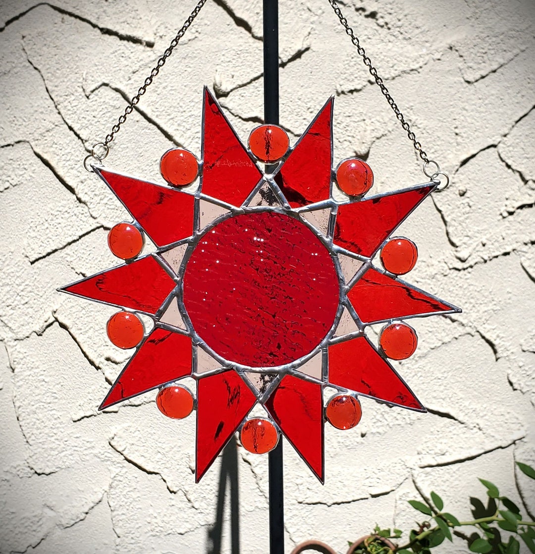 Starburst Stained Glass Suncatcher in Red, REAL Stained Glass Handmade ...