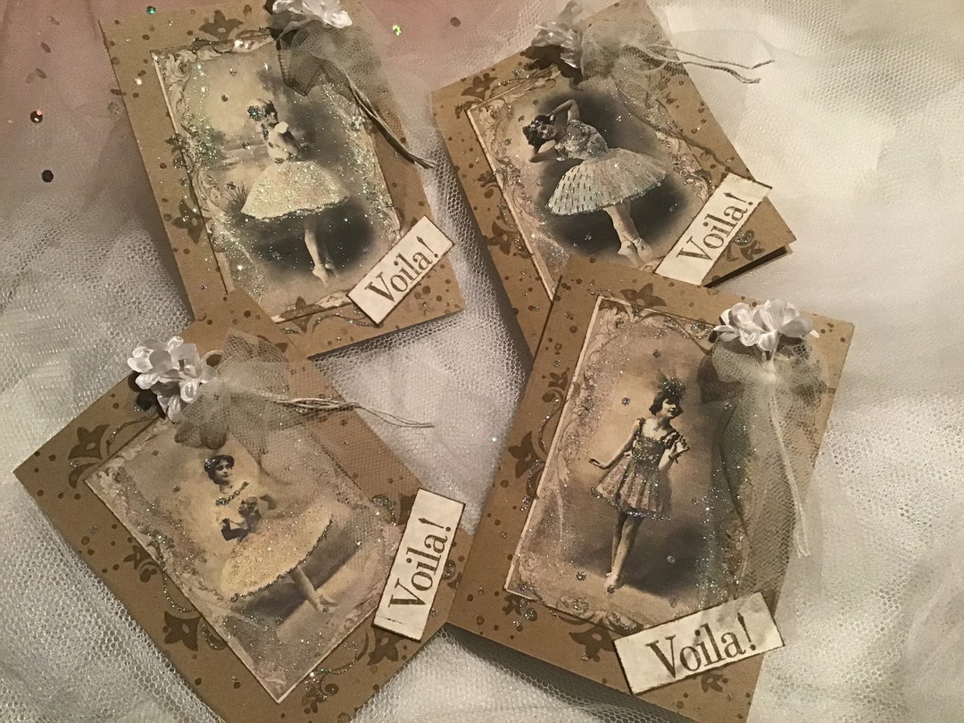VOILA Vintage BALLERINA Folded Note Cards Keepsake Cards Mixed Media ...