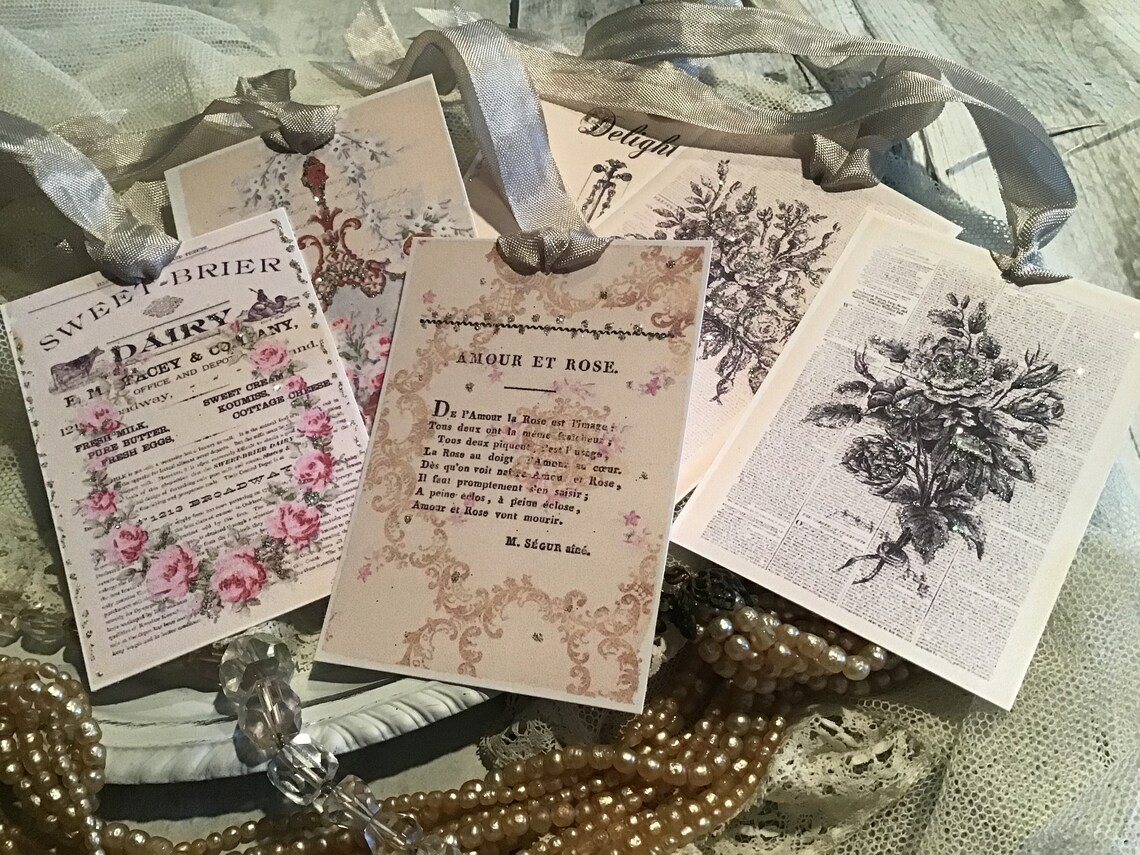 LOVELY Gift Tags French Country Glitter ~ FRENCH Market 8 - Etsy