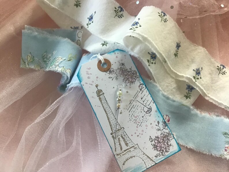Hand Frayed WHITE Blue Ribbons TRIMS Gift TAG Tag Corsage Pin - Etsy