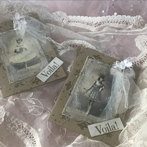 VOILA Vintage BALLERINA Folded Note Cards Keepsake Cards Mixed Media ...