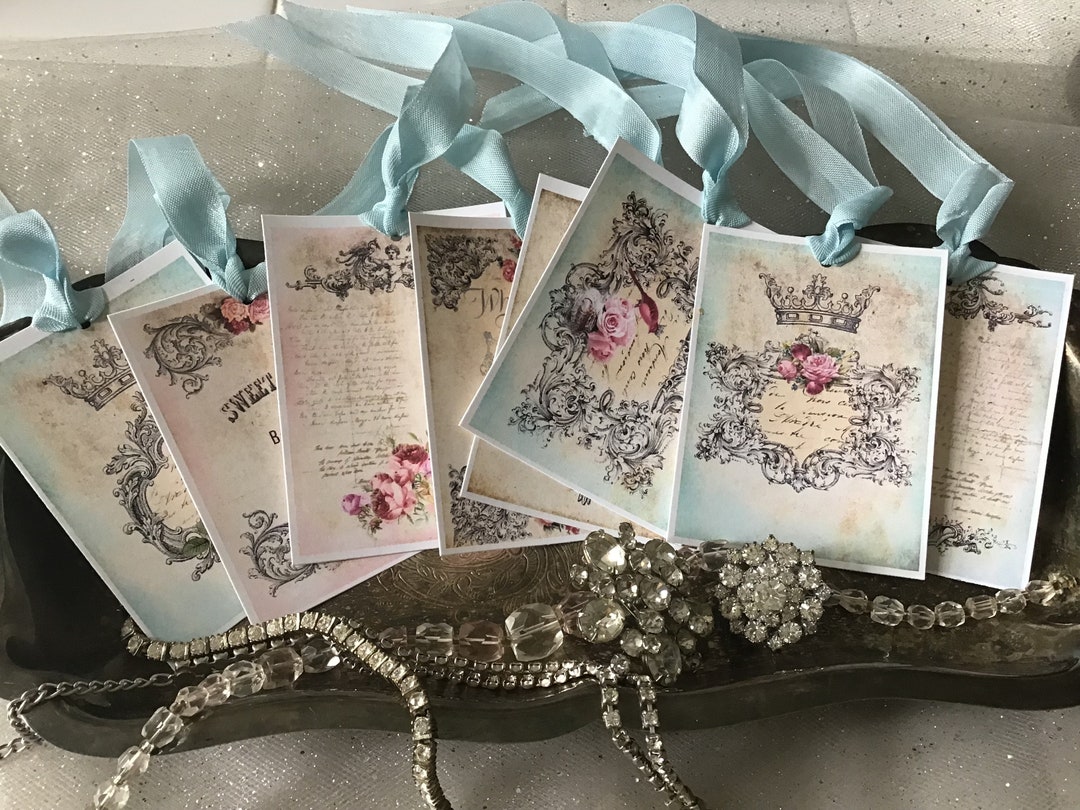 VICTORIAN Shabby Enchanted Gift Tags Crown Pink Roses Cherub 8 - Etsy
