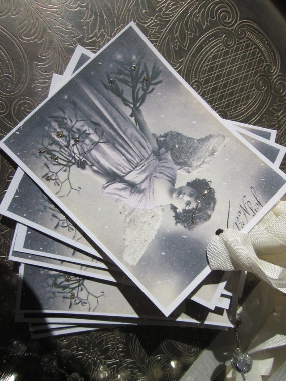 Shabby ENCHANTED Angel GIFT TAGS Faded Charm Mica Flakes | Etsy