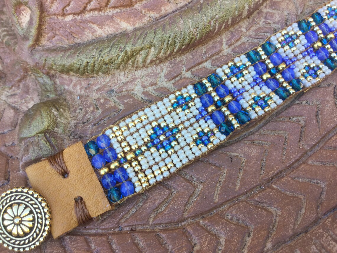 Sundance Style Brightly Beaded Leather Hand Loomed Bracelet. - Etsy