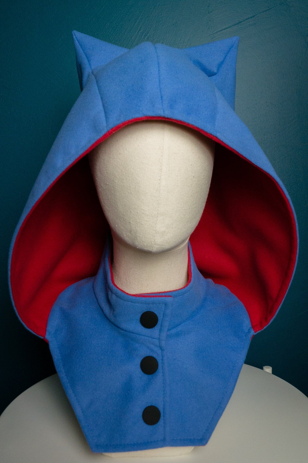 Blue Red Petersham Fabric Hood With Cat Ears Horns Warm - Etsy