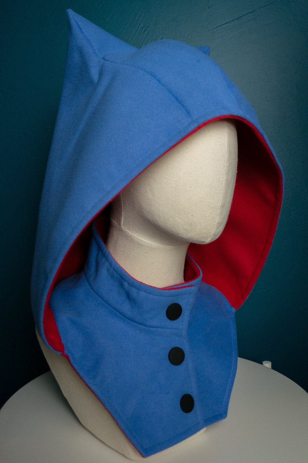 Blue and Red Cat Ear Hood, Soft Handmade Durable Fabric Hood Accessory ...