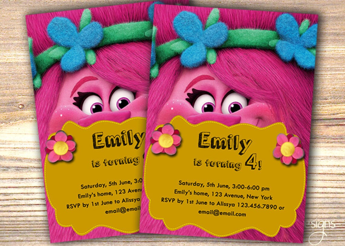 Trolls Movie Invitation 2016, Trolls Invitation, Trolls Birthday Party ...