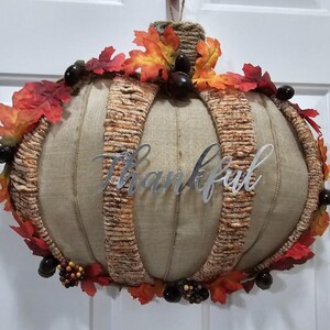 Rustic Fall Wire Pumpkin Decor With Thankful Plaque, Burlap Ribbon ...