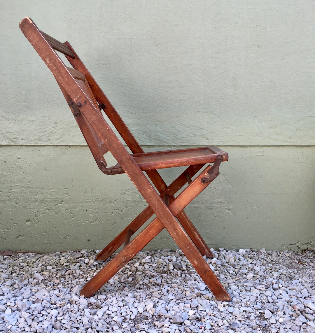 Wood Folding Slat Chair Antique Hardwood Planter Eclectic Photo Movie ...