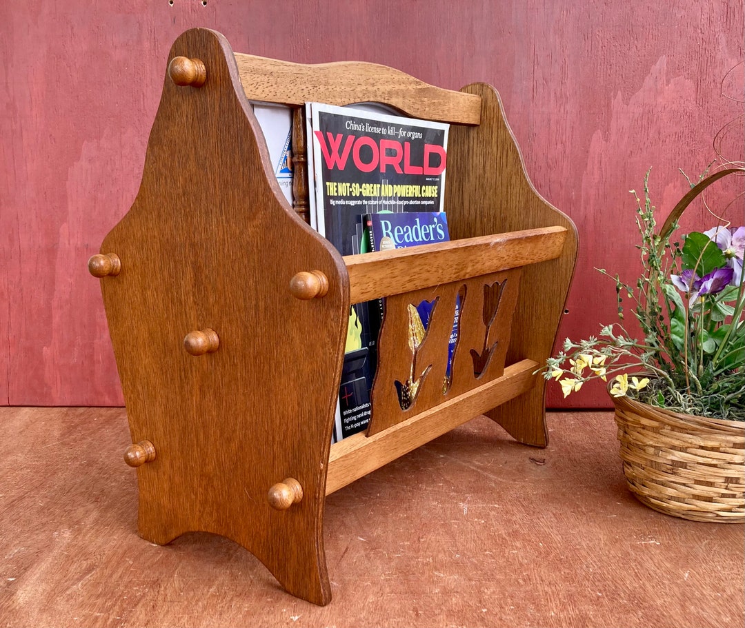 Wood Magazine Holder Vintage Wooden Magazine Rack French Country ...