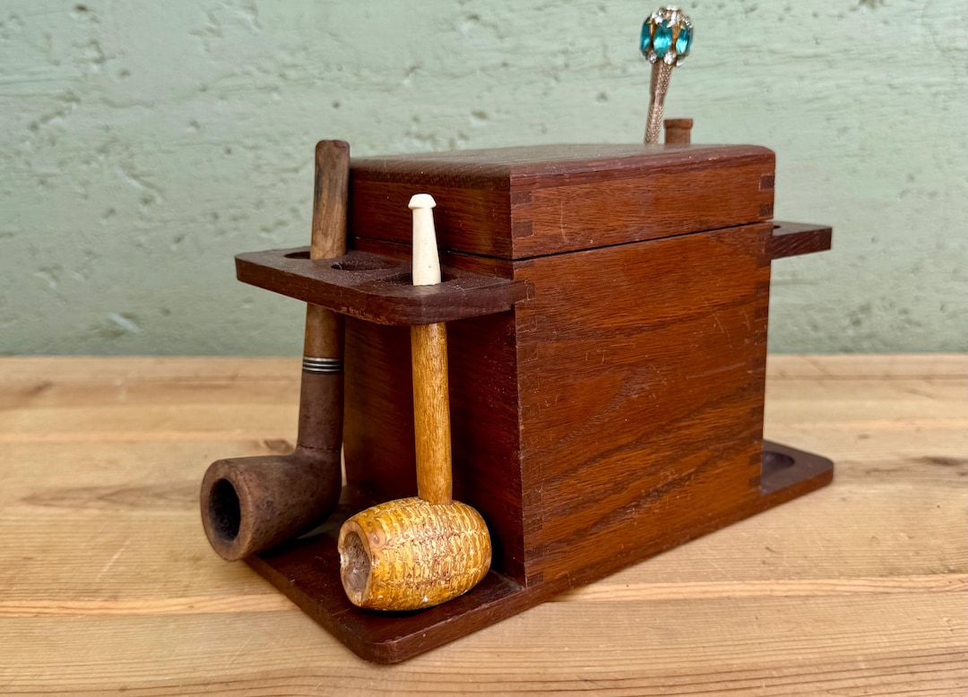 Tobacco Humidor/pipe Stand — 6 Pipe Oak Display Rack — Vintage Wooden ...