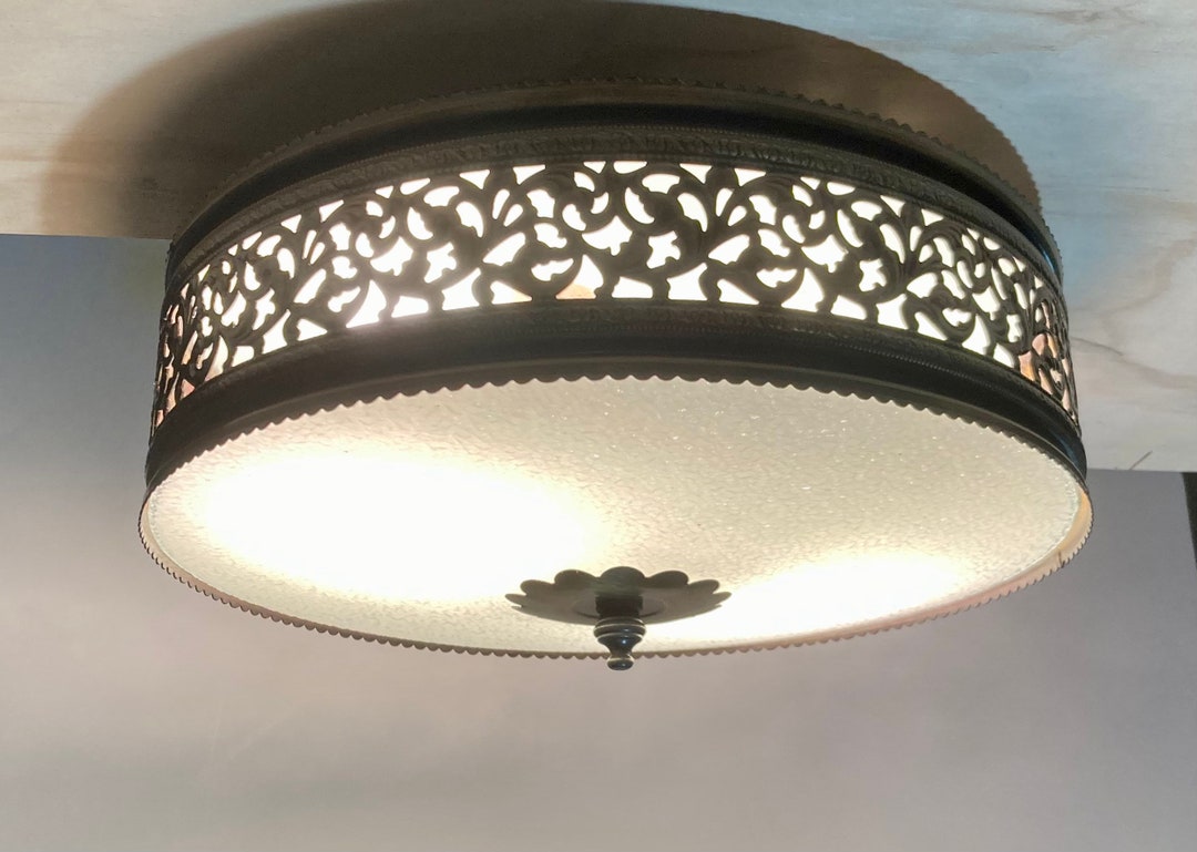 Ceiling Light Fixture Lightning/2 Bulb With White Pebbled Glass Shade ...