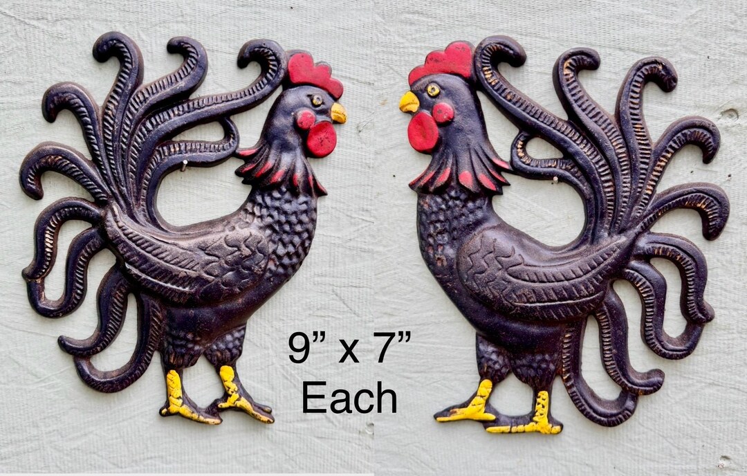 Vintage Cast Iron — Rooster Wall Decor — Rustic Farmhouse Metal Art ...
