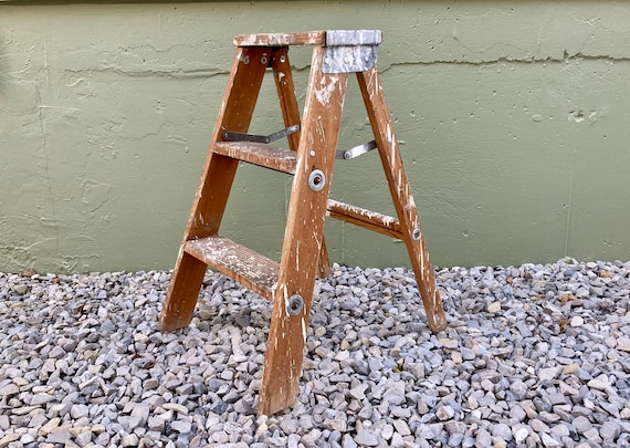 Antique Wood Step Ladder Weathered Paint Splattered - Etsy