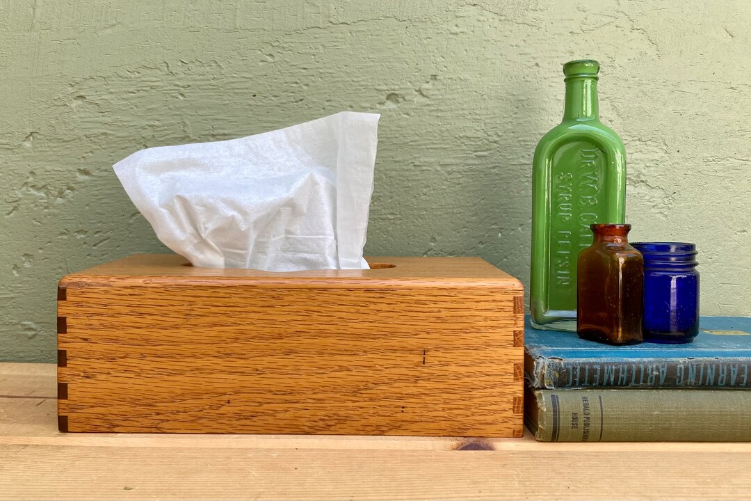 Wood Tissue Box Cover Vintage Walnut and Oak Case Mid - Etsy