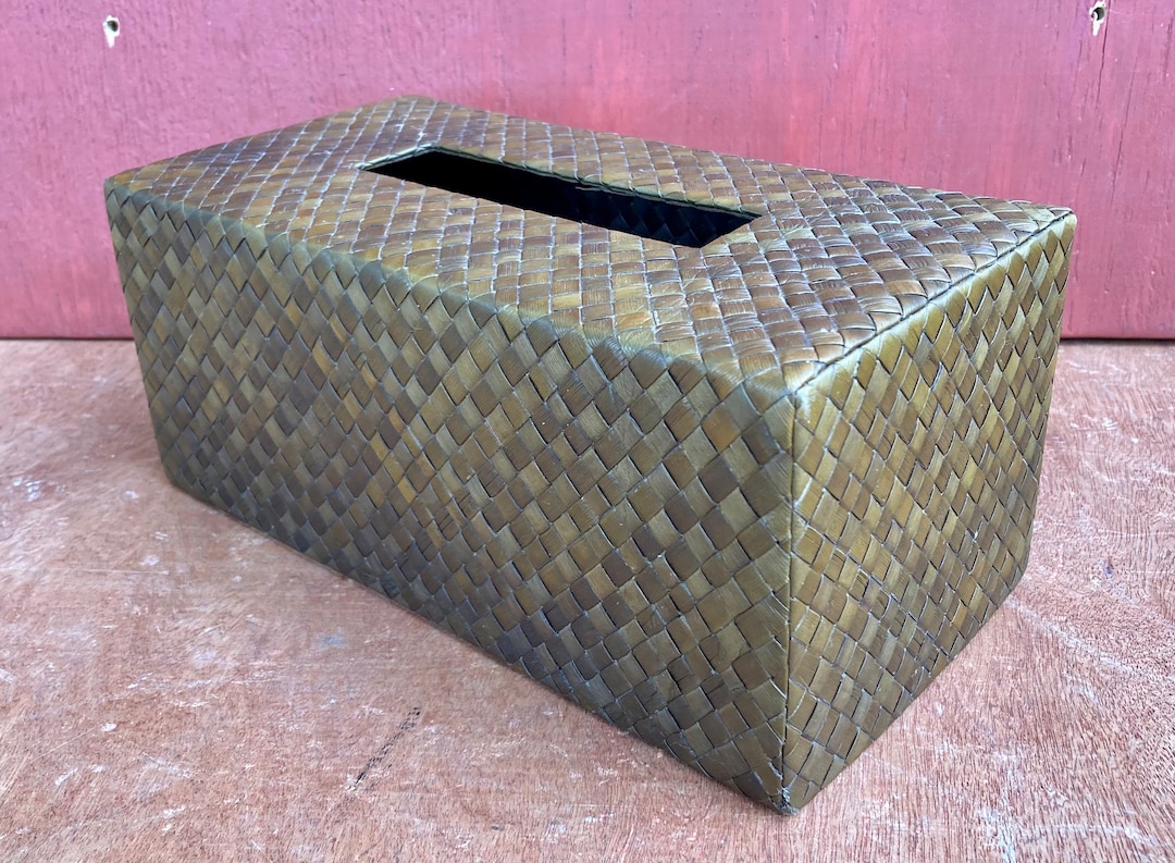 Wicker Tissue Box Cover — Vintage Faux Rattan Facial Napkin Holder ...