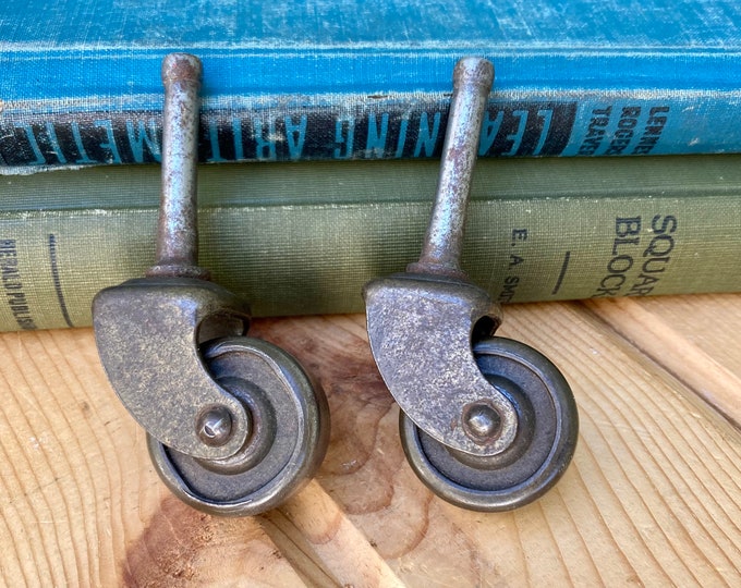 Antique Caster Wheels — (set of 2) Salvaged Industrial Steel Furniture Casters — Retro Wheels ...