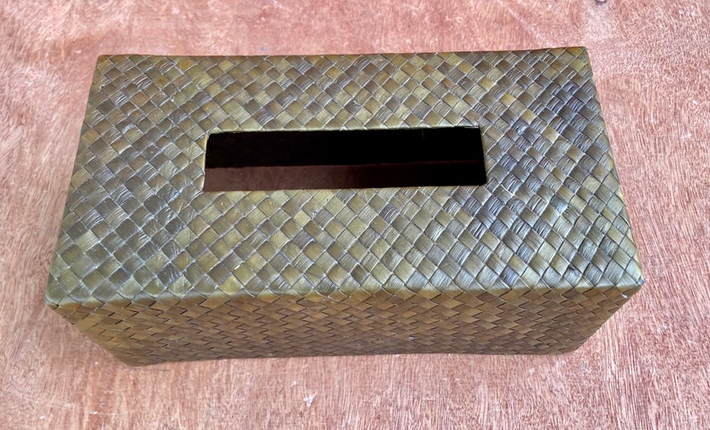 Wicker Tissue Box Cover — Vintage Faux Rattan Facial Napkin Holder ...