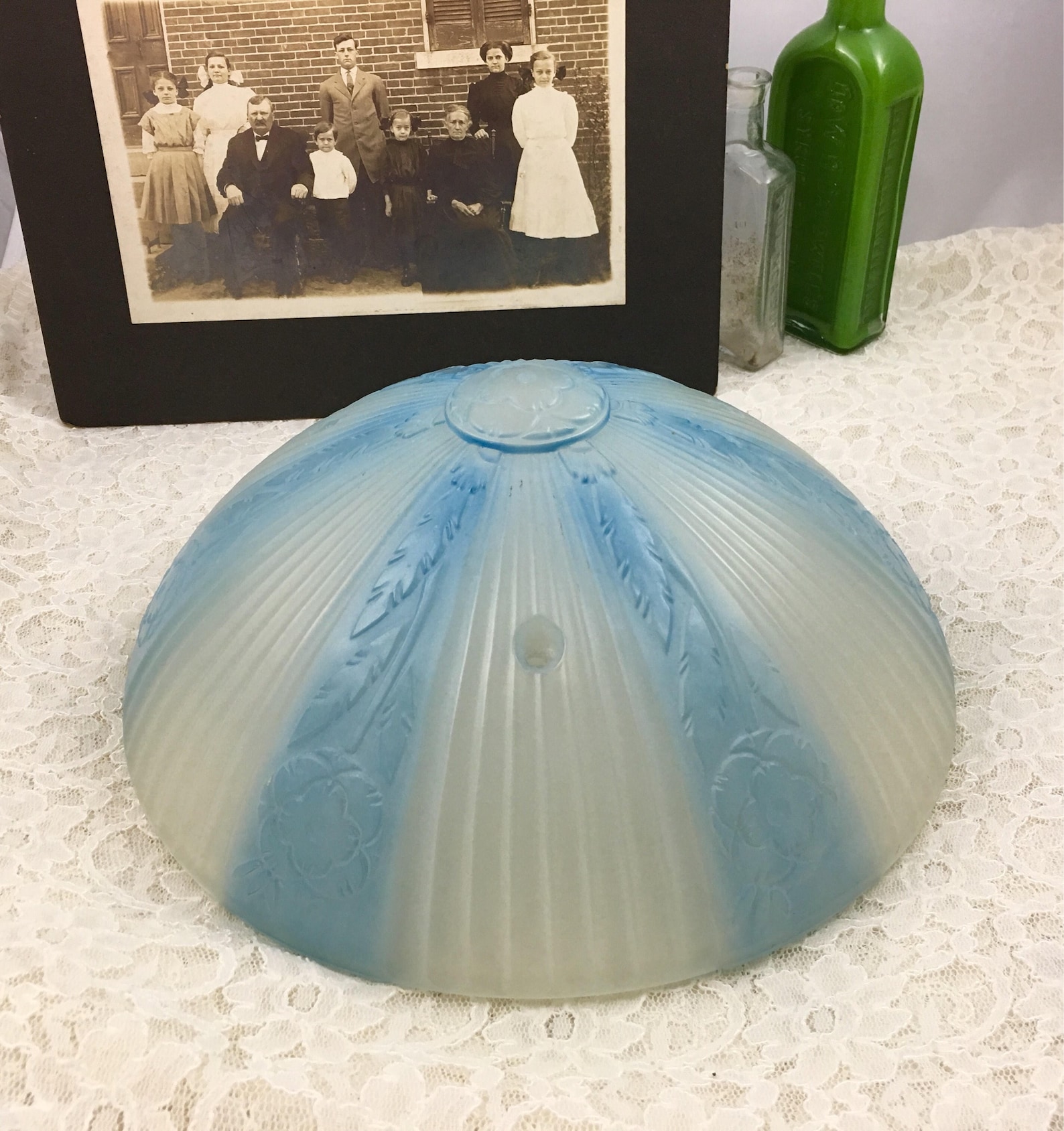 Antique Mid Century Frosted and Blue Floral Glass Replacement - Etsy