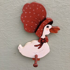Wood Peg Rack Hand Painted Duck Art Cottage Core Apron Hanger French ...