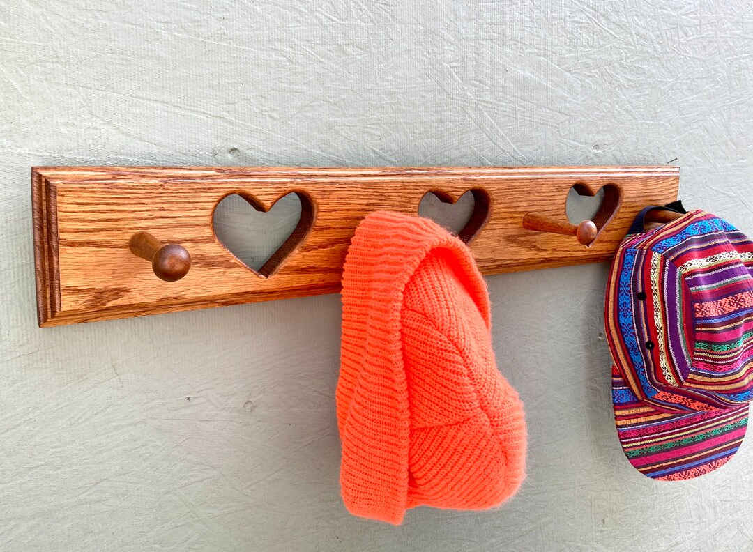 Wood Peg Shelf — Vintage Solid Oak — Wall Mounted Coat Rack — 4 Peg ...